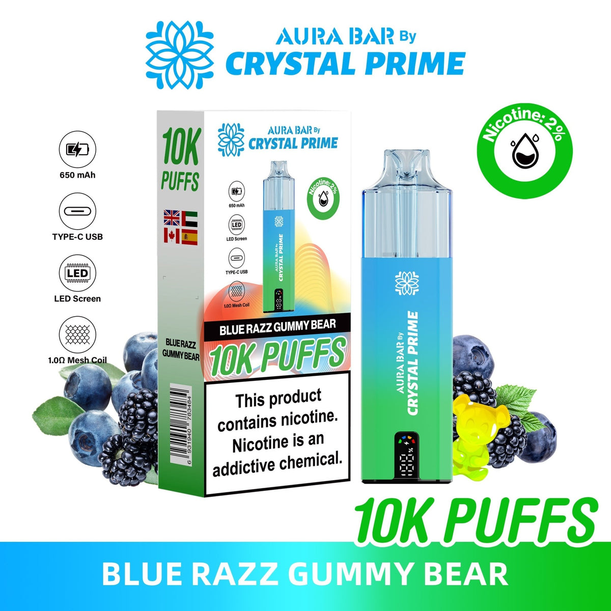 Aura Bar 10000 Disposable Vape By Crystal Prime - Pack of 5 ...