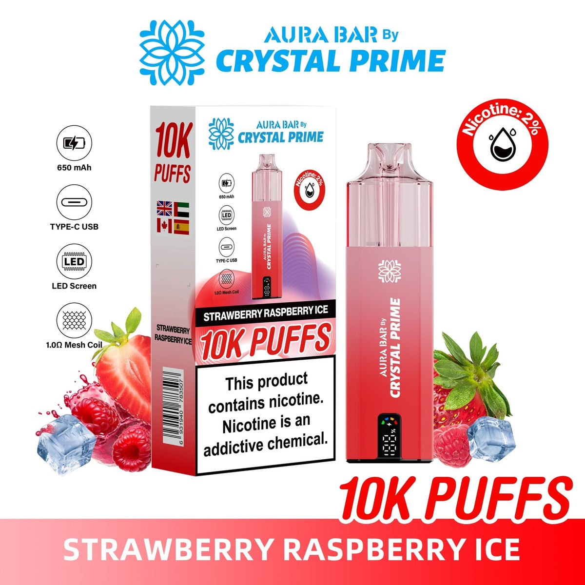Aura Bar 10000 Disposable Vape By Crystal Prime - Pack of 5 ...